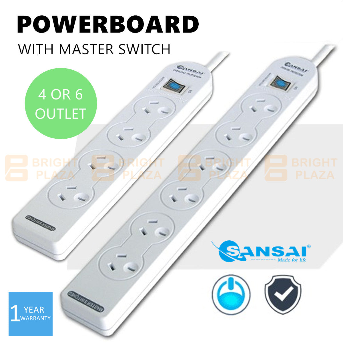 4/6 Way Outlet Power Board Powerboard Sockets With Master Switch Power
